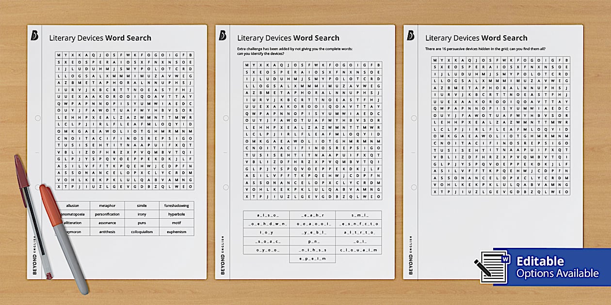 Literary Devices Word Search (teacher made) - Twinkl