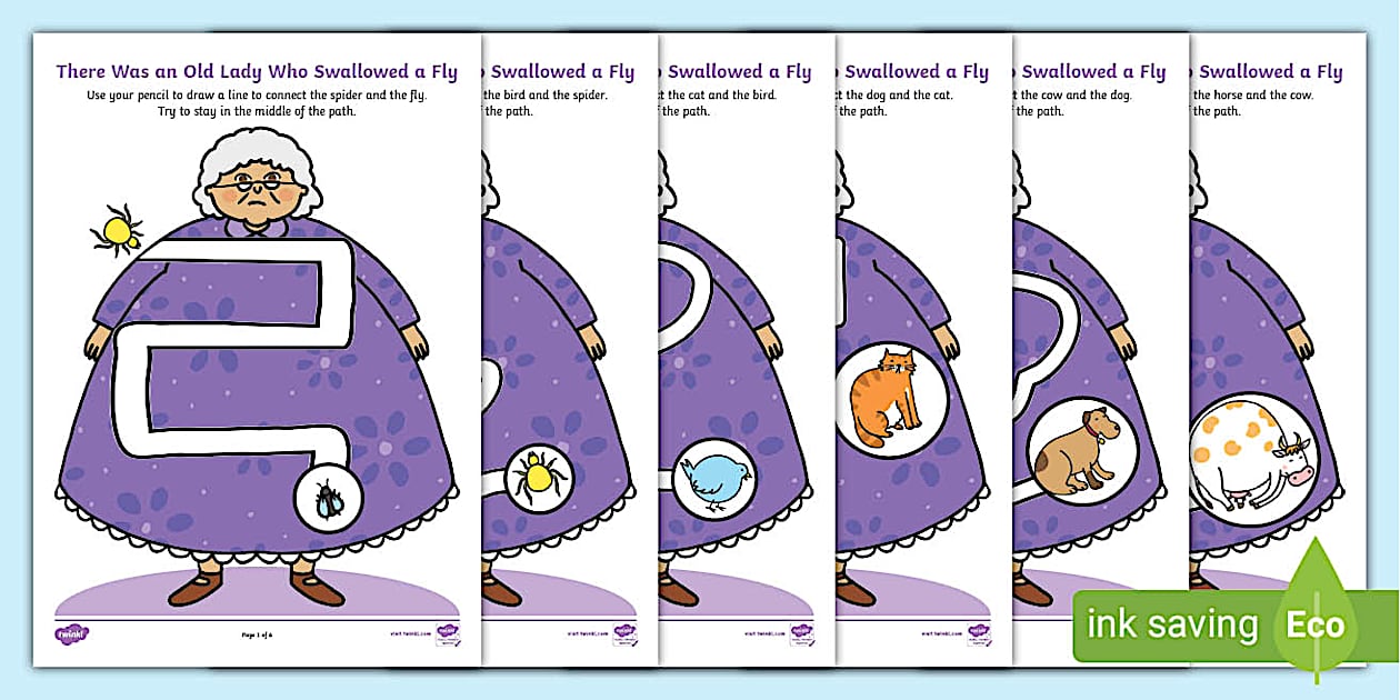 Editable There Was an Old Lady Who Swallowed a Fly Pencil Control ...