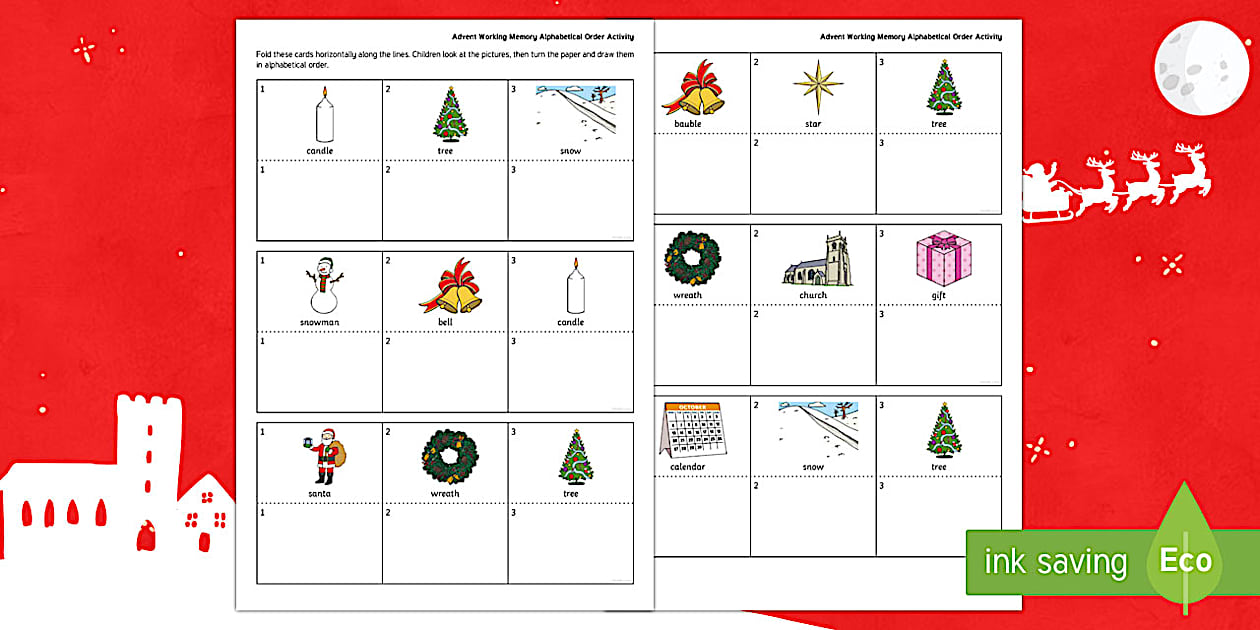 Advent Working Memory Alphabetical Order Activity - Twinkl