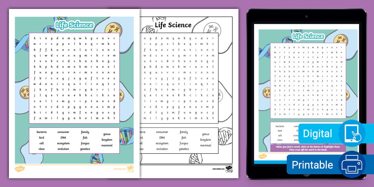 Tier 3 Life Science Vocabulary Word Search for 3rd-5th Grade