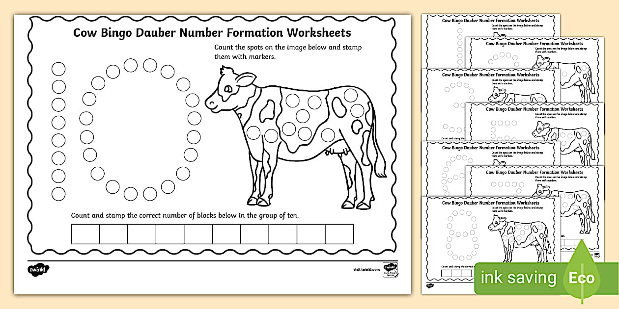 Cow Bingo Dauber Worksheets | Twinkl KS1 | Number Formation