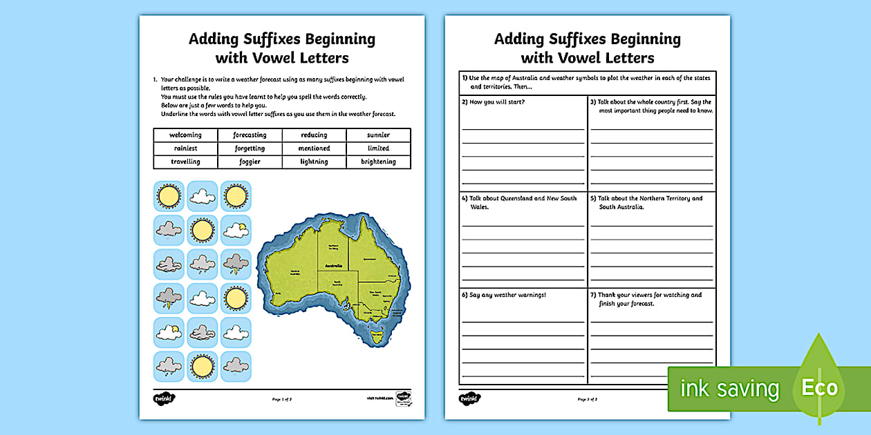 Black and White Adding Suffixes Beginning with Vowels Application Worksheet