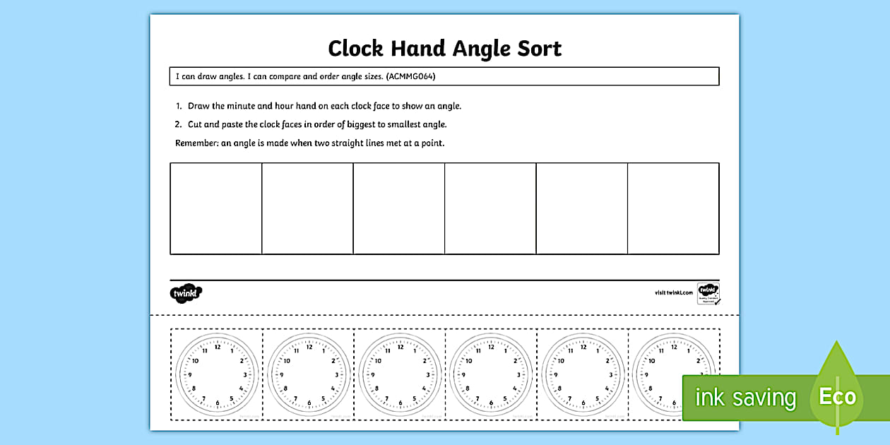 Clock Hand Angle Sort Worksheet / Worksheet - Twinkl