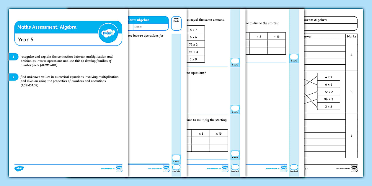 Year 5 Algebra Assessment Pack (teacher made) - Twinkl