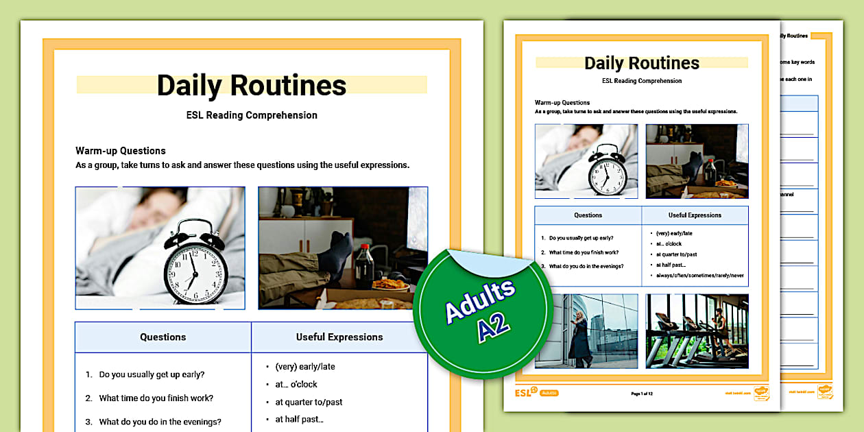 ESL Daily Routines Reading Comprehension [Adults, A2]