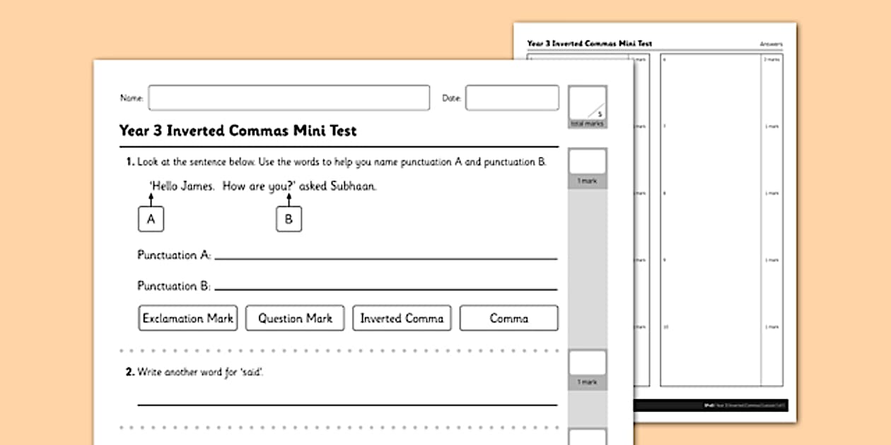 Year 3 Inverted Commas Test (teacher made) - Twinkl