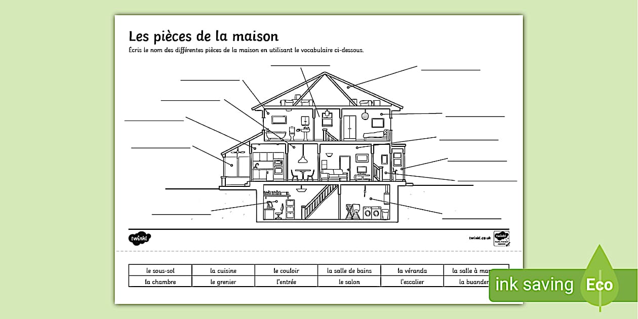 Editable Parts of a House Worksheet French (teacher made)