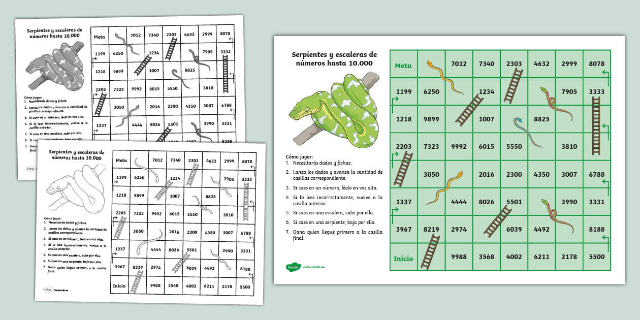 Serpientes y escaleras - Números hasta 10.000 - Twinkl