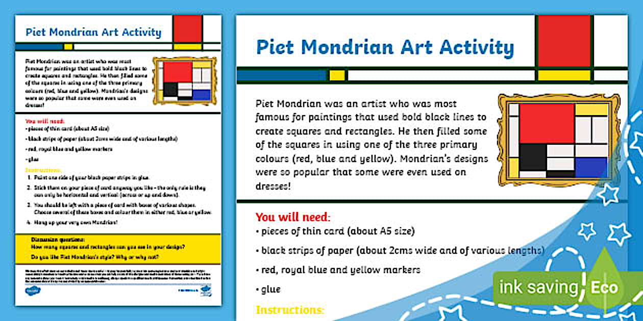 Piet Mondrian Art Activity (teacher made) - Twinkl