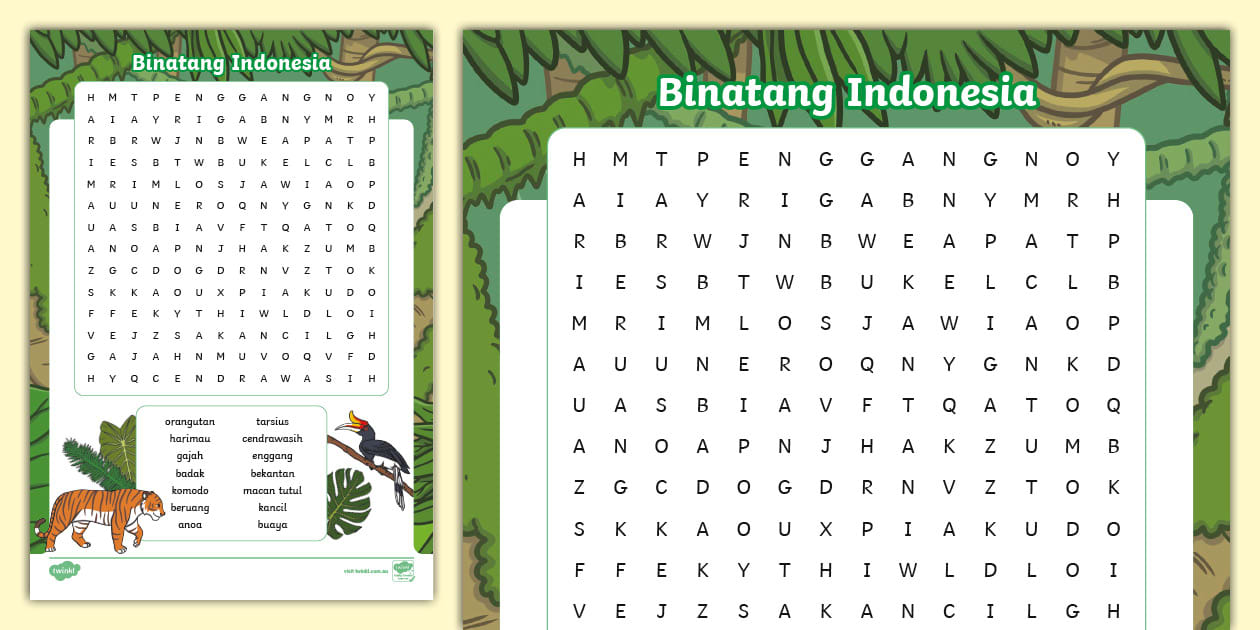 Indonesian Animals Word Search (teacher made) - Twinkl