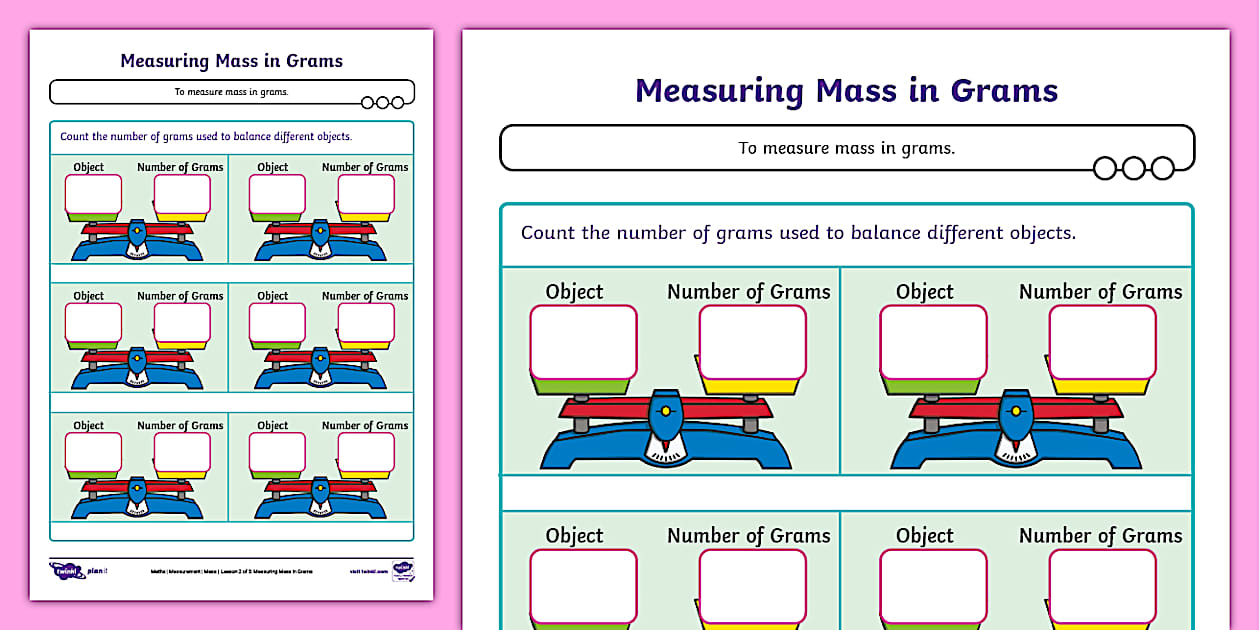 👉 Measuring Mass in Grams Using Balance Scales Activity Sheets