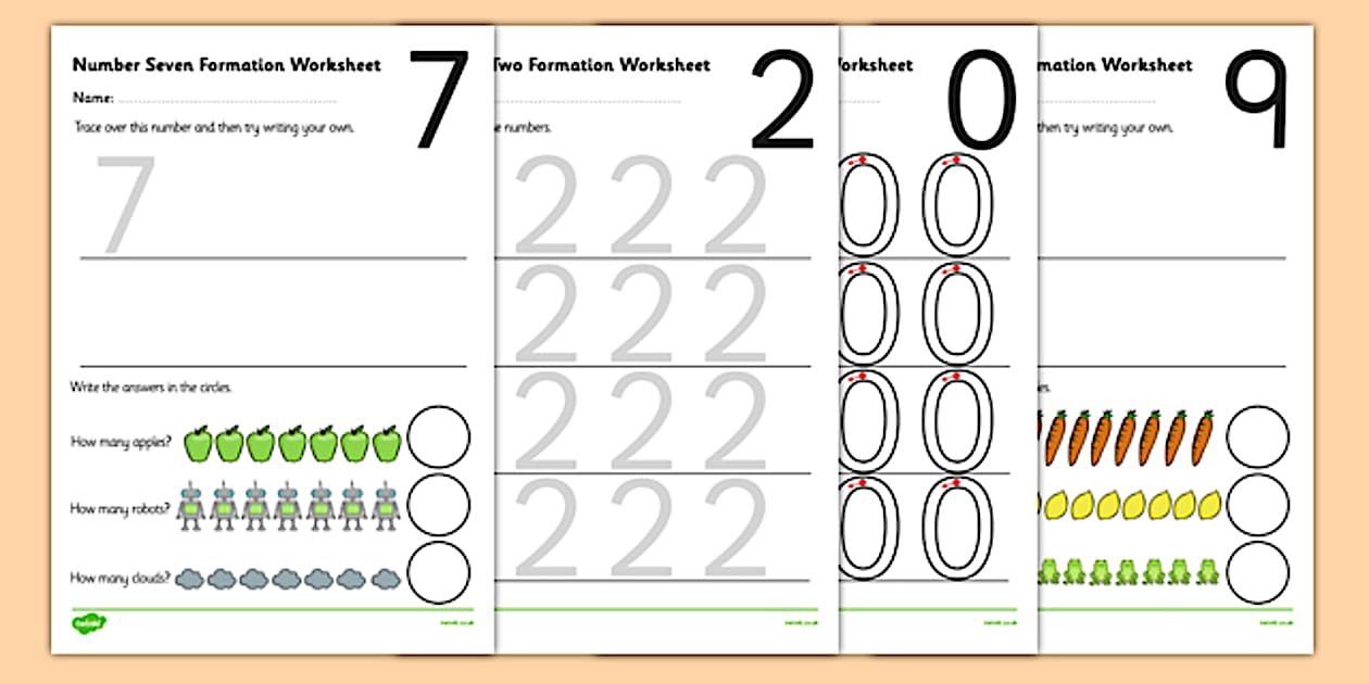 0-9 Number Formation Worksheets (teacher made) - Twinkl