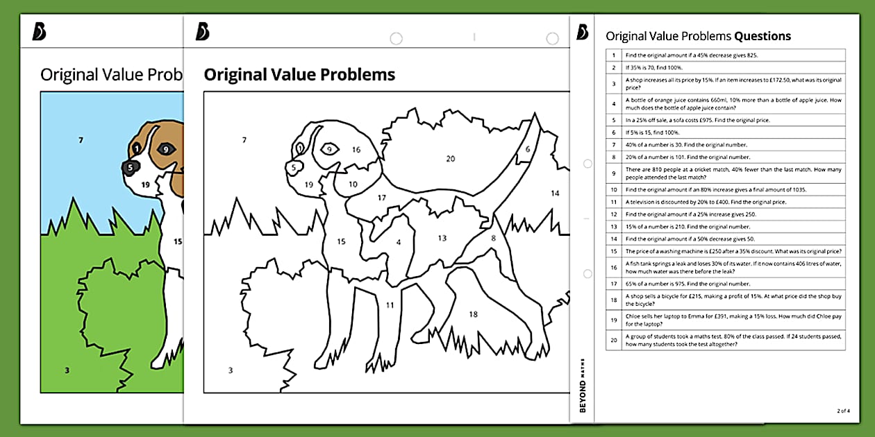 👉 Original Value Problems Colour by Number | KS3 Maths