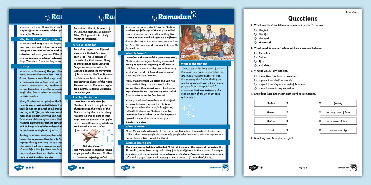 LKS2 Ramadan Differentiated Reading Comprehension Activity