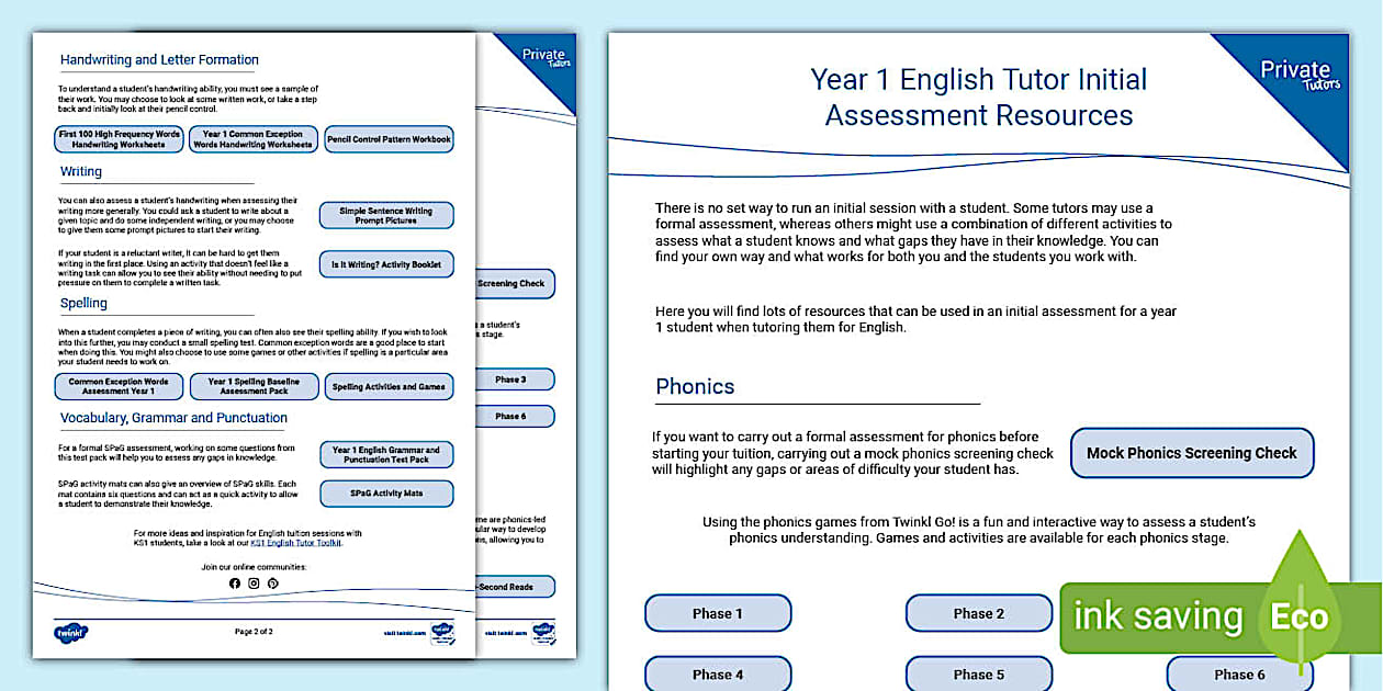 Year 1 English Initial Assessment Resources (teacher made)