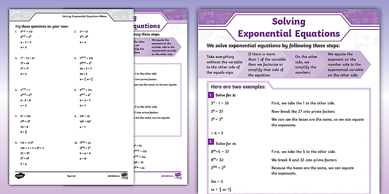 Solving Exponential Equations Activity Sheet (teacher made)