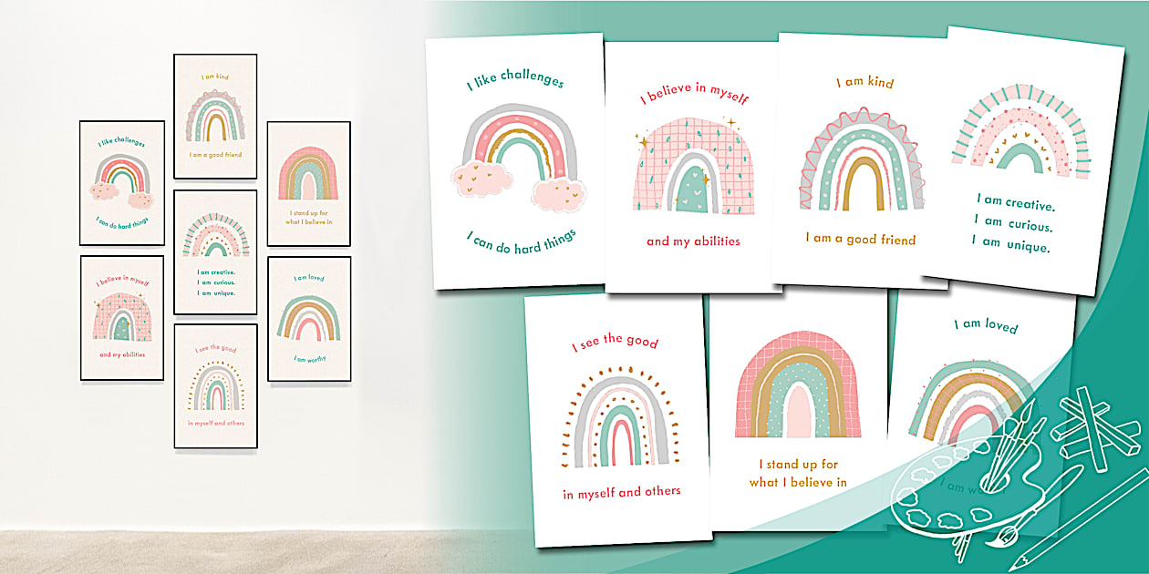 Daily Positive Affirmations Muted Rainbow Posters Pack