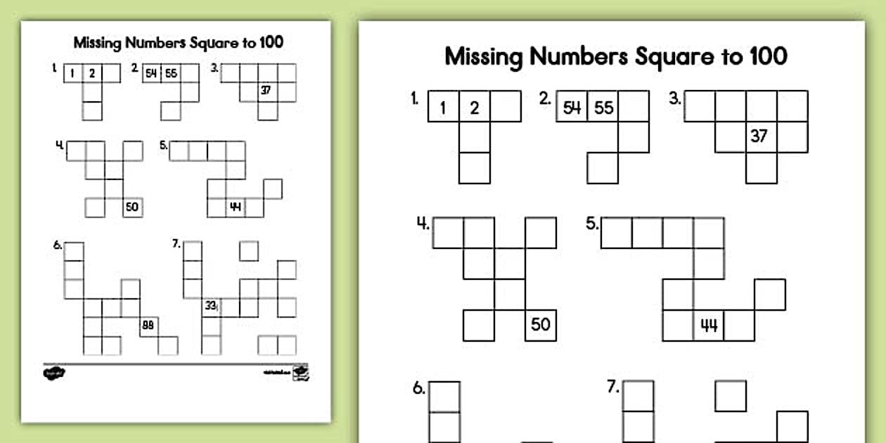 Missing Numbers 100 Square Math Puzzles (teacher made)
