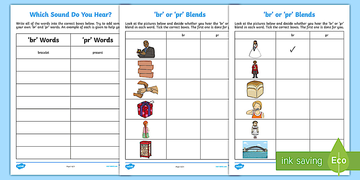 Which Sound? 'br' and 'pr' Worksheet - Twinkl