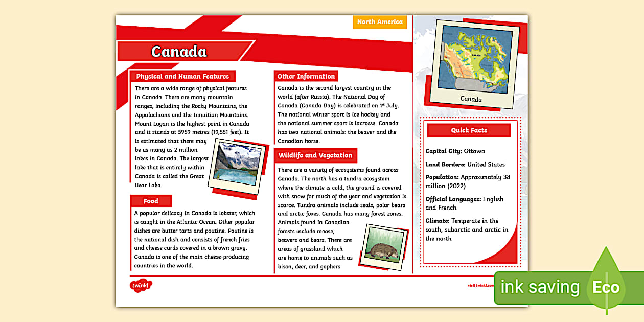 Canada Fact File - Geography Resources - KS2 (teacher made)
