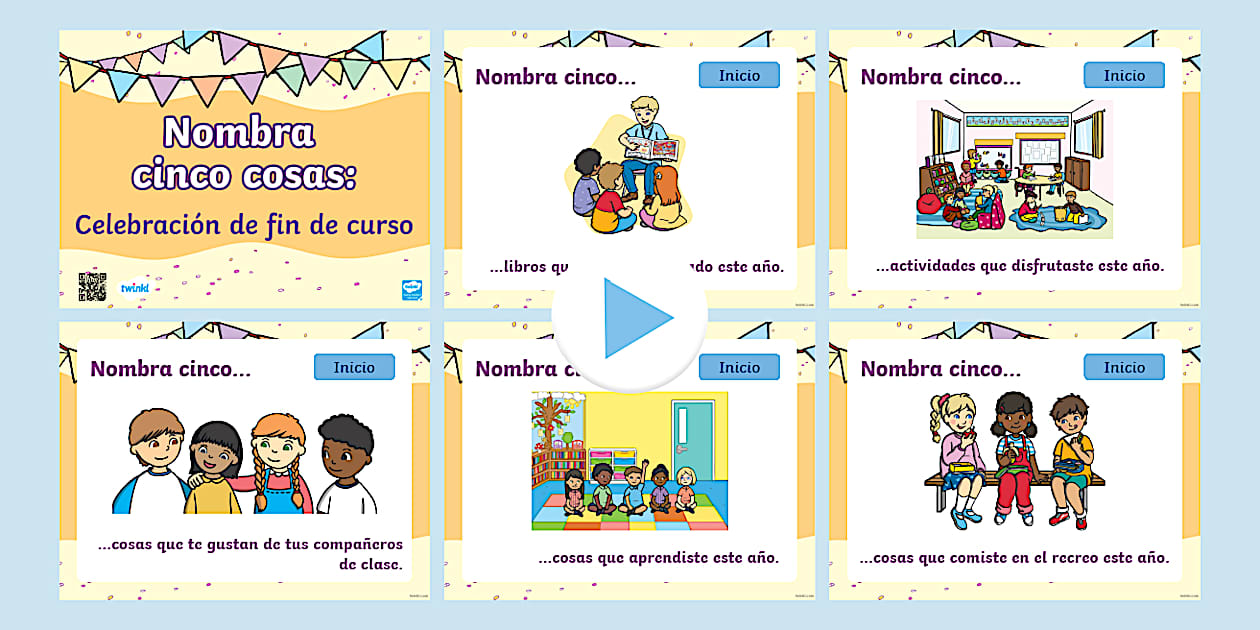 PowerPoint: Nombra cinco cosas de celebración de fin de curso