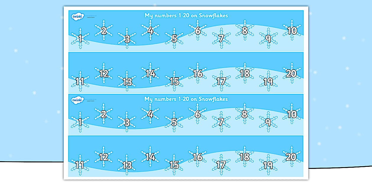 1-20 on Snowflakes Number Strips (teacher made) - Twinkl