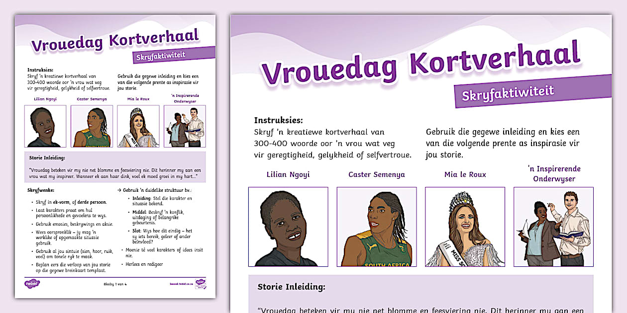 Vrouedag Kortverhaal Skryfaktiwiteit (teacher made) - Twinkl