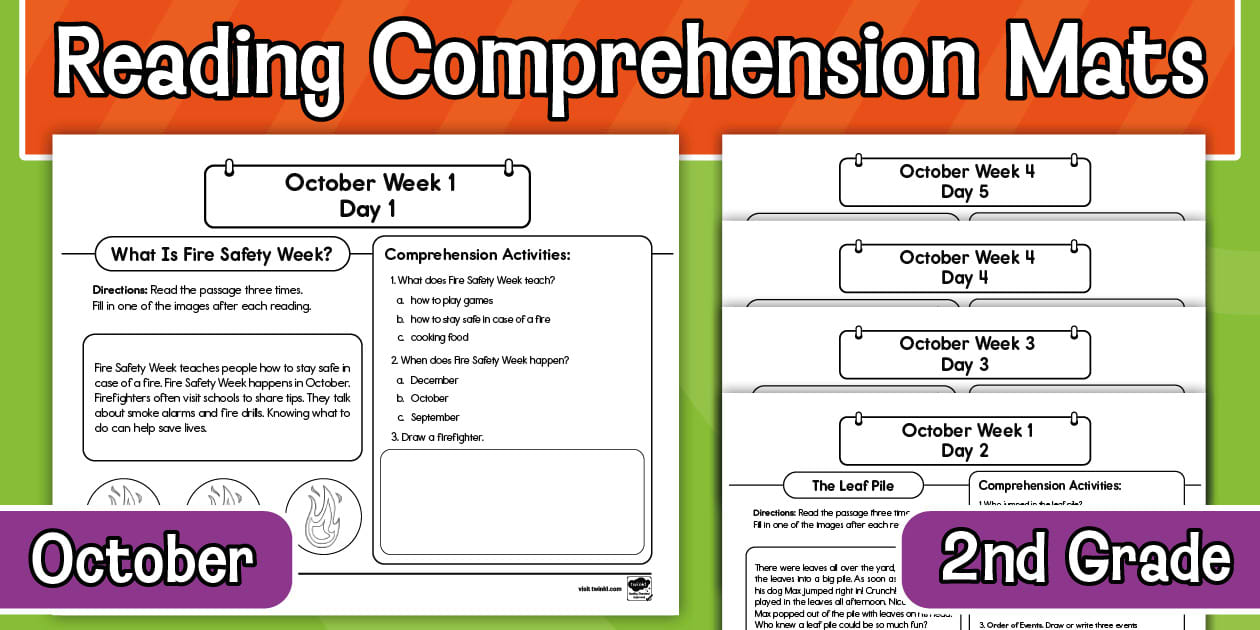 Second Grade October Daily Reading Comprehension Mats