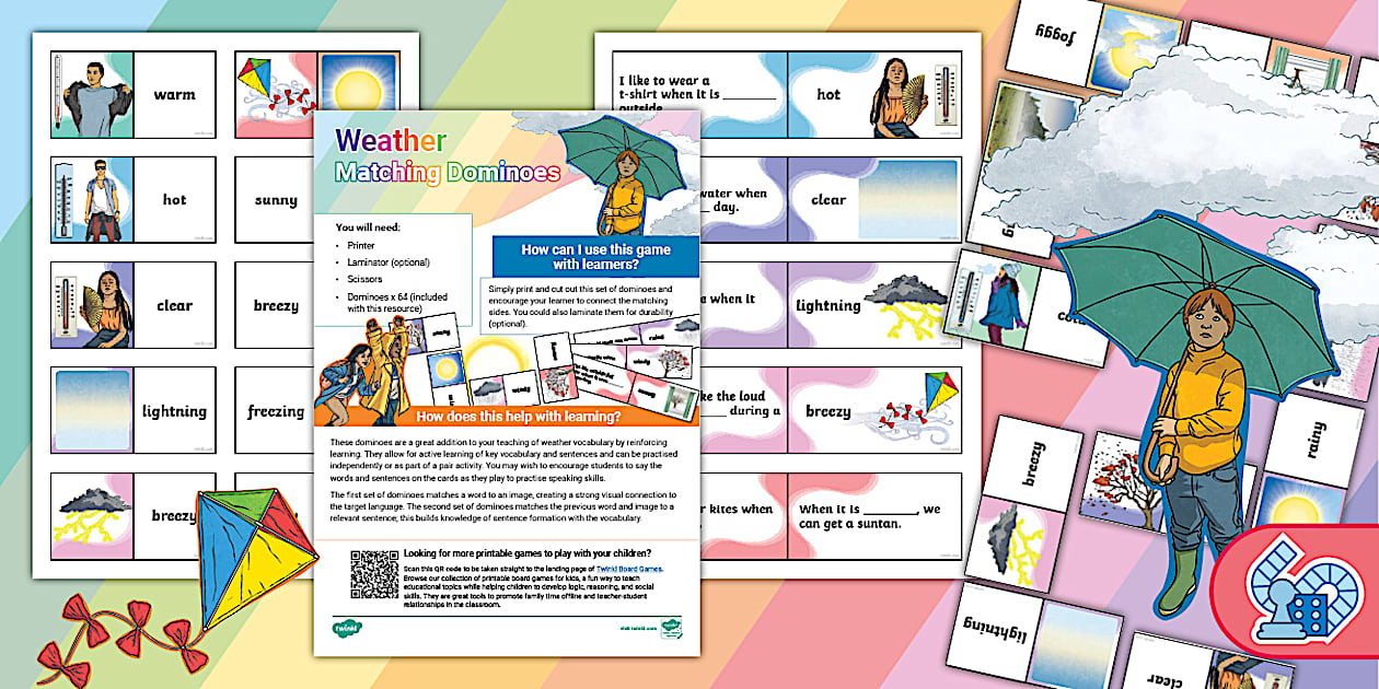 Weather Matching Dominoes Game for Learners of EAL - Twinkl