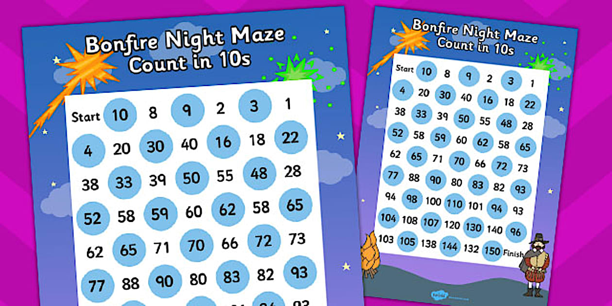 Bonfire Night Counting in 10s Maze