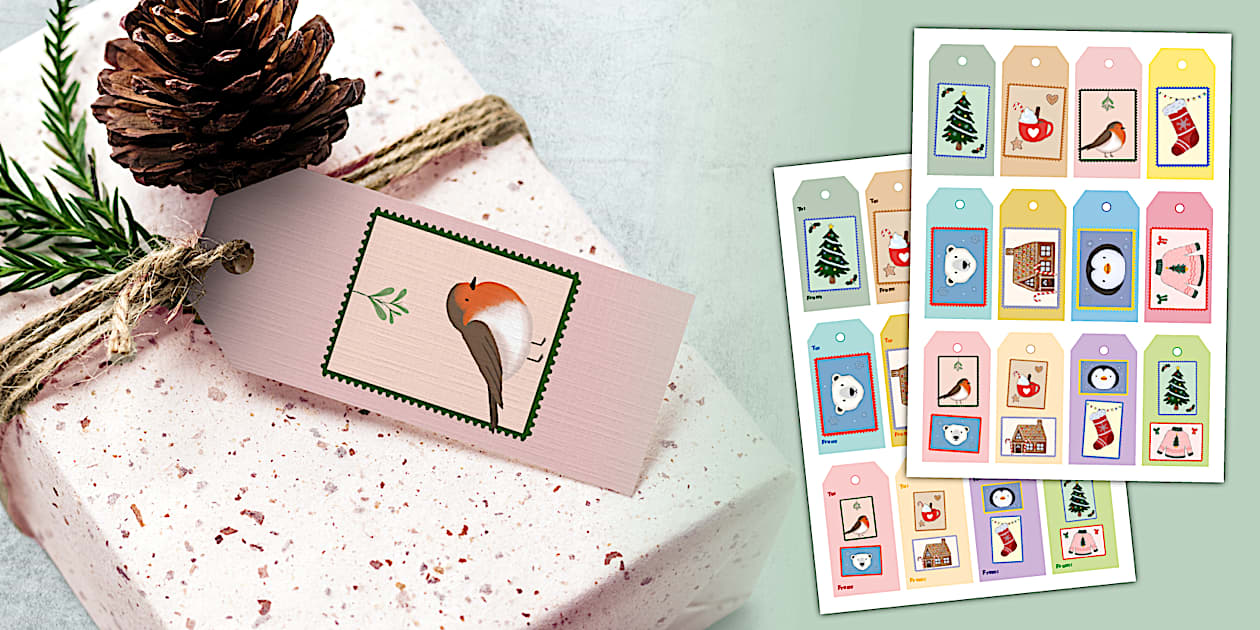 Christmas Stamps Gift Tags | Twinkl Party