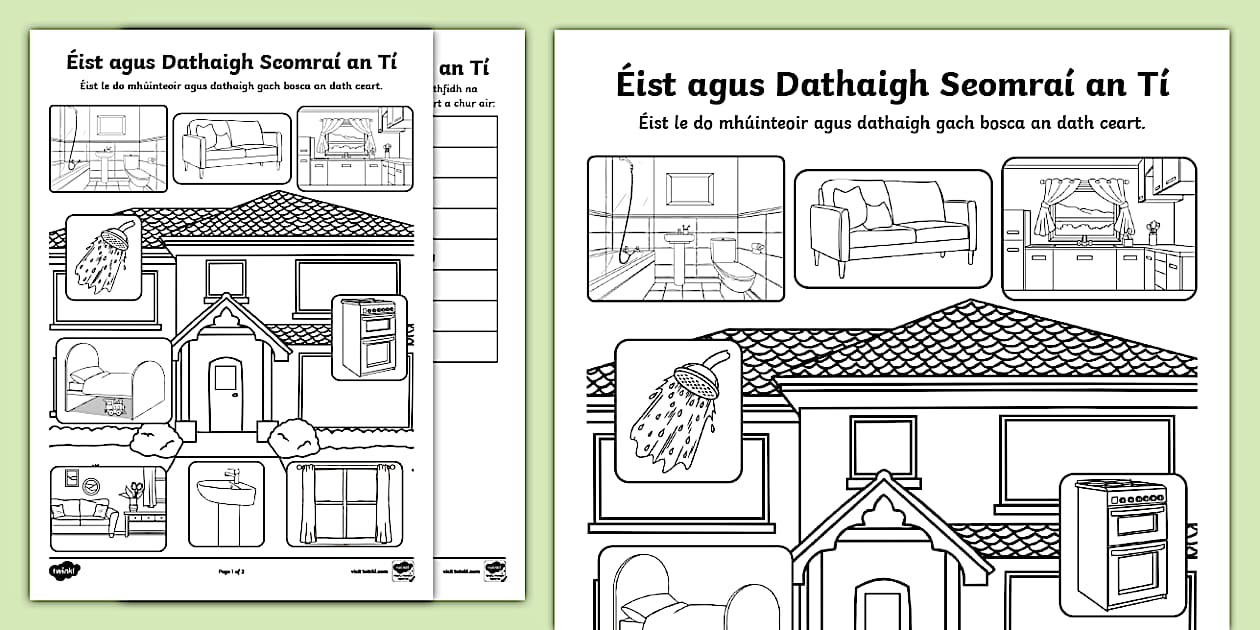 Éist agus Dathaigh Seomraí an Tí (teacher made) - Twinkl