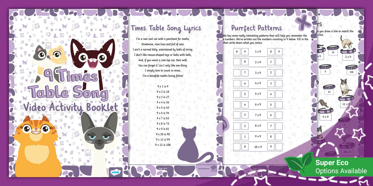 👉 9 Times Table Song: Video Activity Booklet - Twinkl
