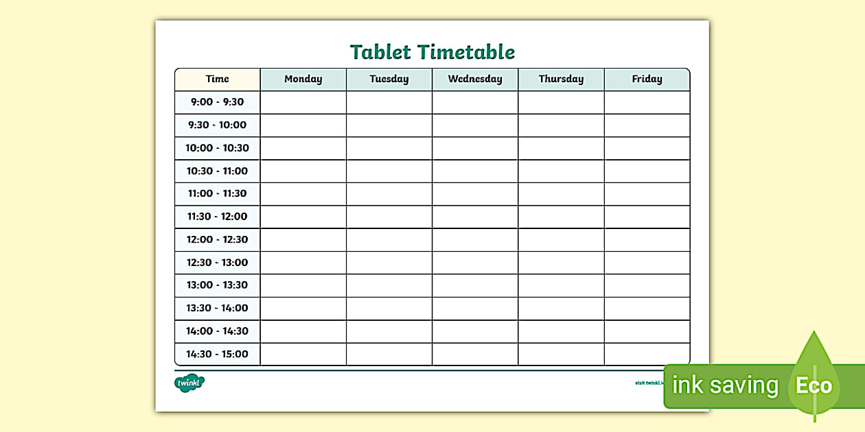 Tablet Timetable (professor feito) - Twinkl