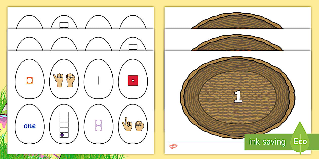 Representing Numbers to 10 Easter Eggs and Baskets Sorting Activity