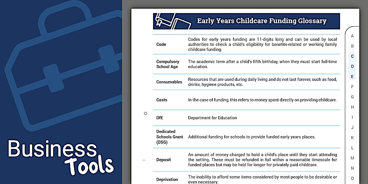 Early Years Childcare Funding Glossary | Twinkl