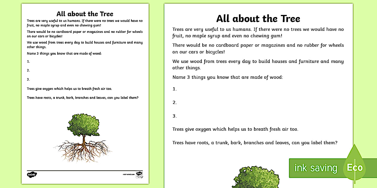 Black and White All about the Tree Read and Draw Worksheet