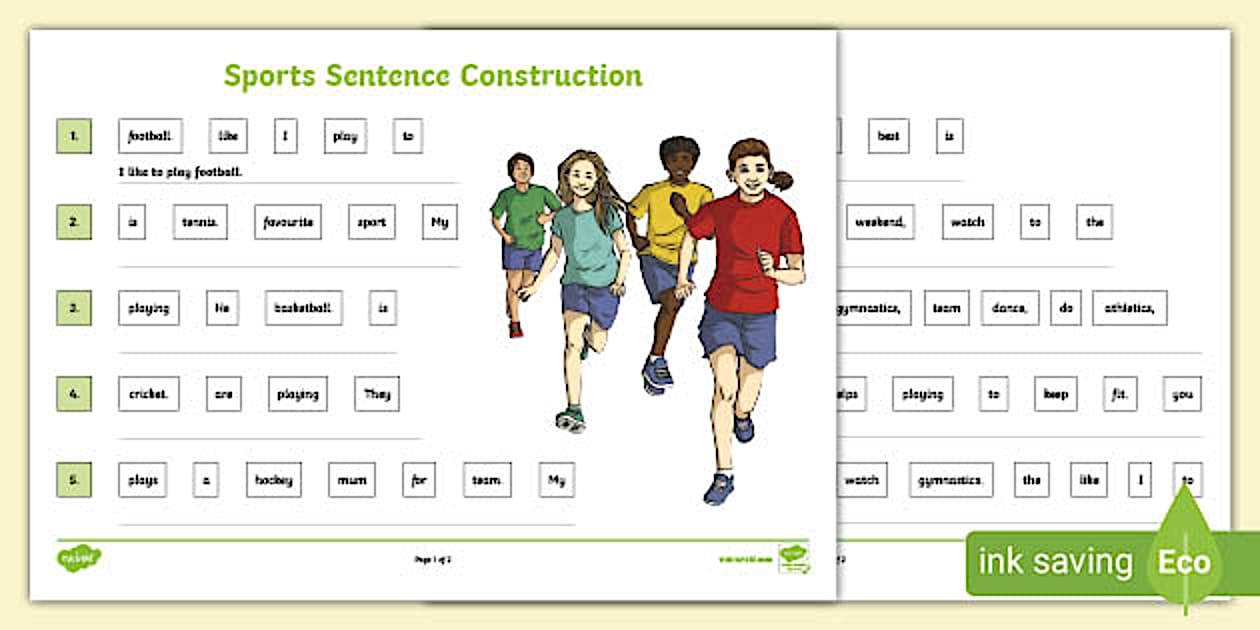Editable Sports Sentence Construction Worksheet - Twinkl