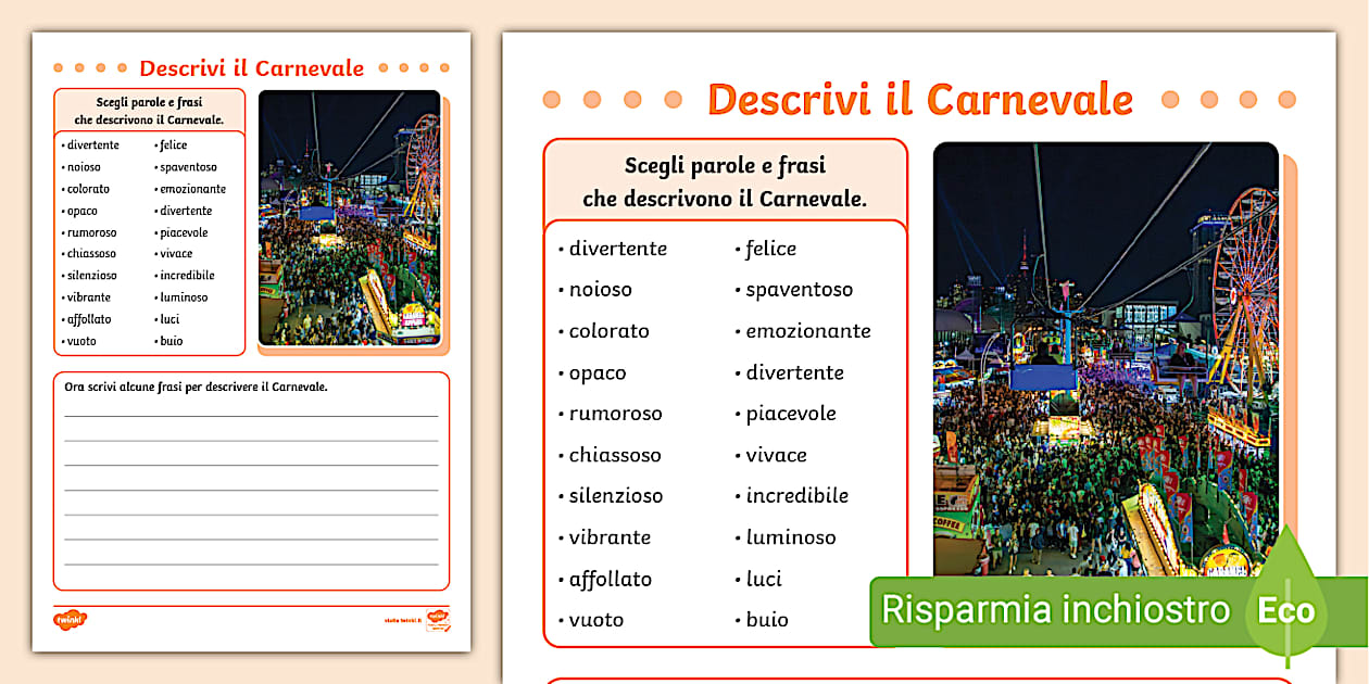 Attività di scrittura: Descrivi il Carnevale - Twinkl
