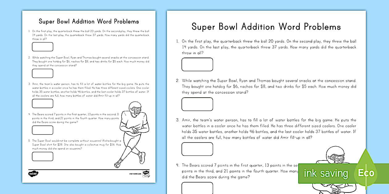 Printable Super Bowl Math Problems for Kids | Twinkl USA
