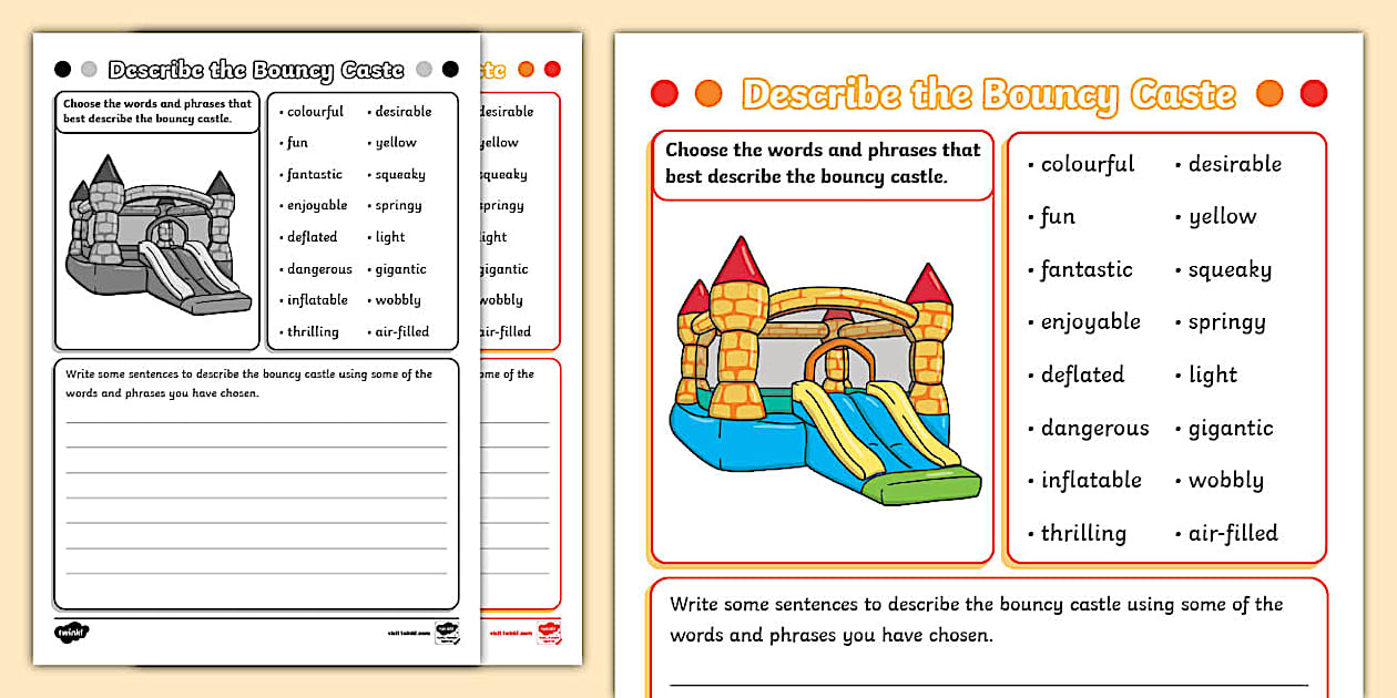 Describe the Bouncy Castle Worksheet (teacher made) - Twinkl