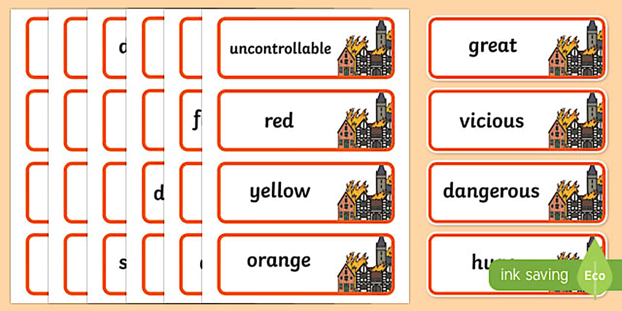 Cursive Fire Adjectives Word Cards (professor feito)
