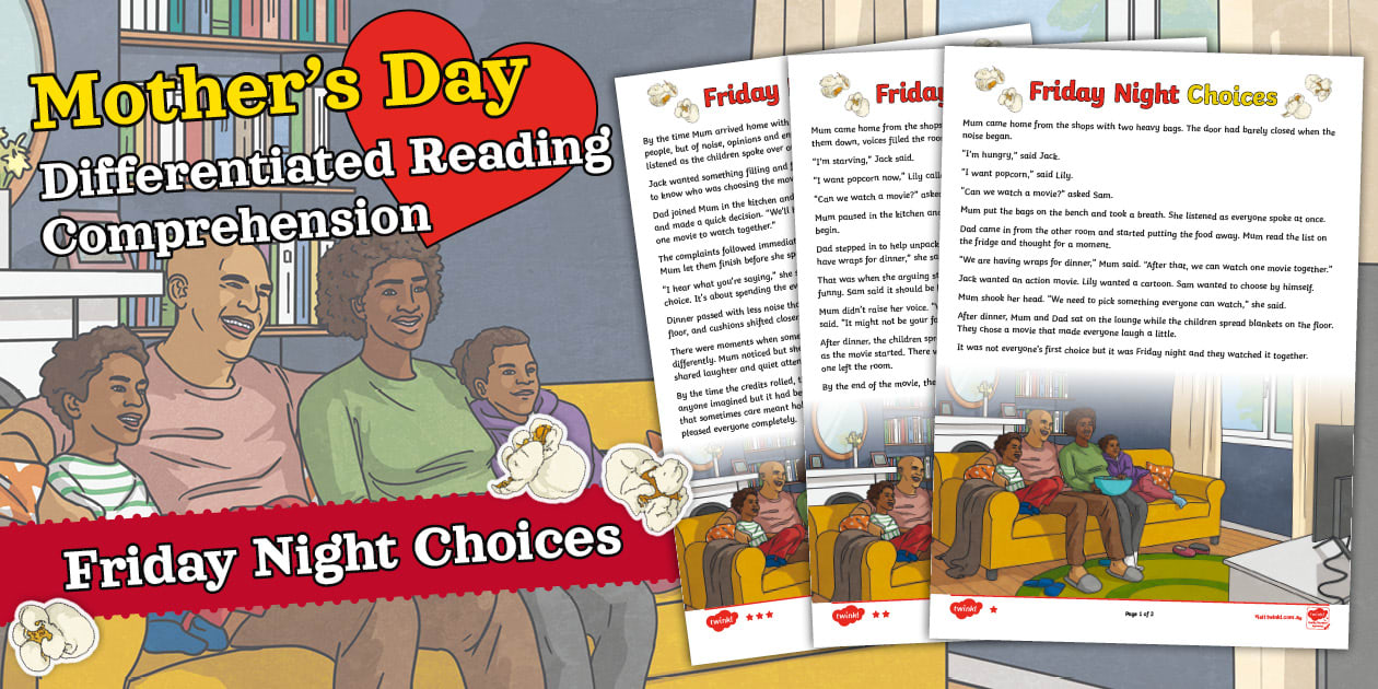 Mother’s Day Differentiated Reading Comprehension Friday Night Choices ...