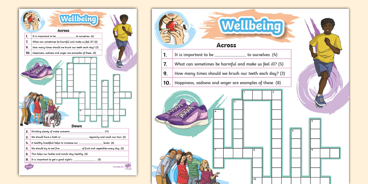 Wellbeing Crossword - KS2 (teacher made) - Twinkl
