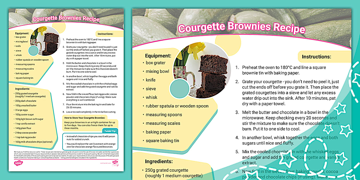 Hidden Vegetables - Courgette Brownies Recipe - Twinkl