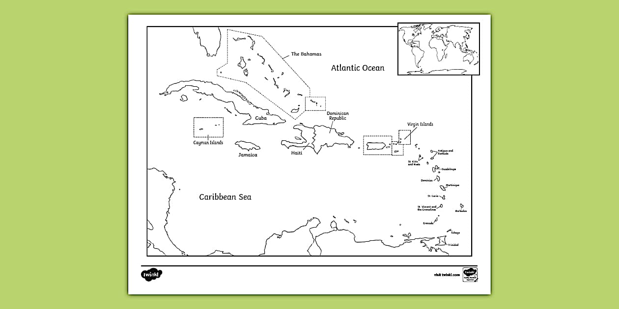 The Caribbean Islands Map Coloring Sheet (teacher made)