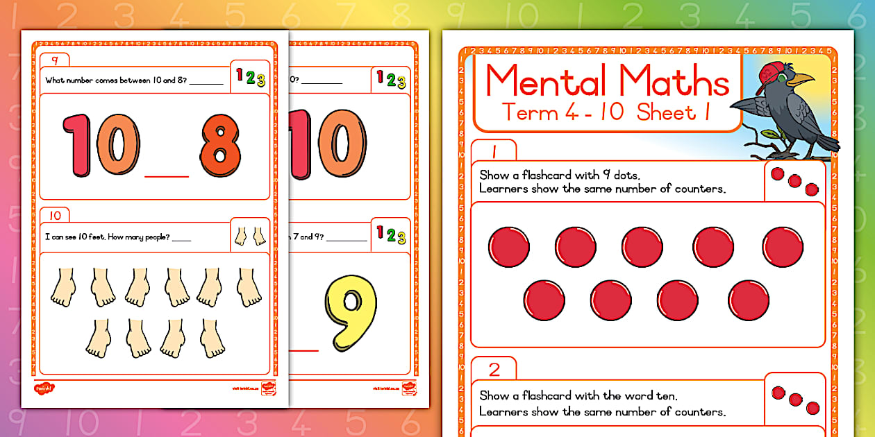 Grade R Maths - Term 4 - Mental Maths Worksheet 1:10