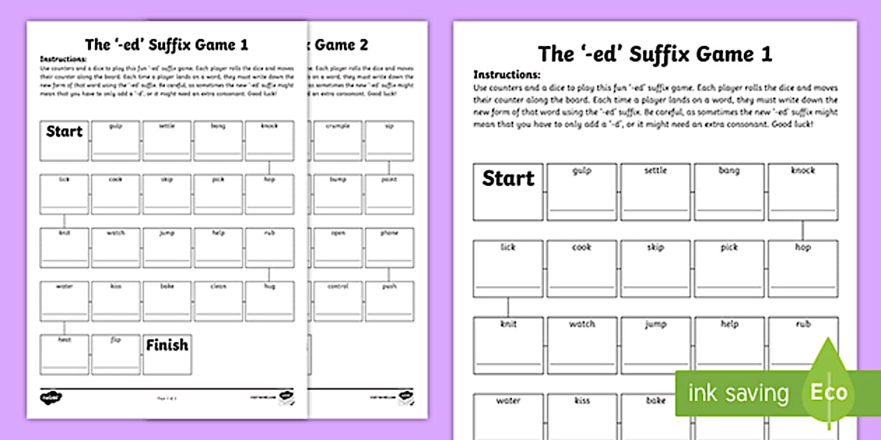 Suffix '-ed' Board Game Board Game (teacher made) - Twinkl