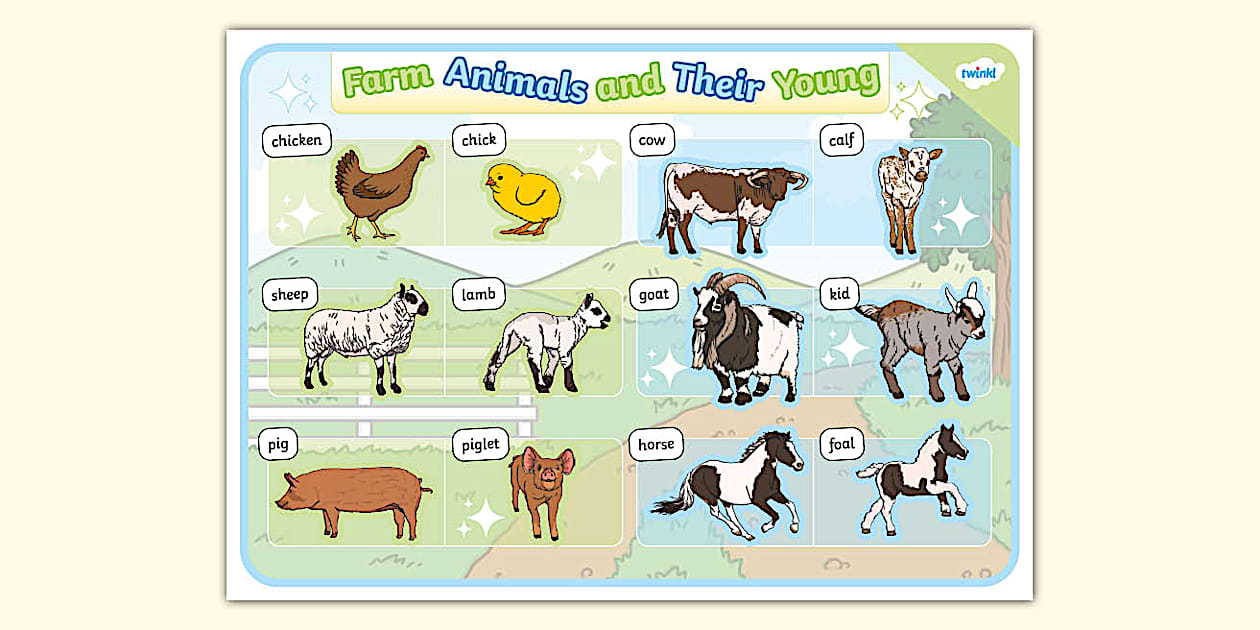 Farm Animals and Their Young Word Mat - Twinkl - KS1