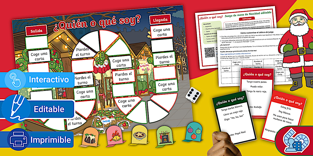 Juego de mesa editable: ¿Quién o qué soy? - Navidad - Twinkl Board Games